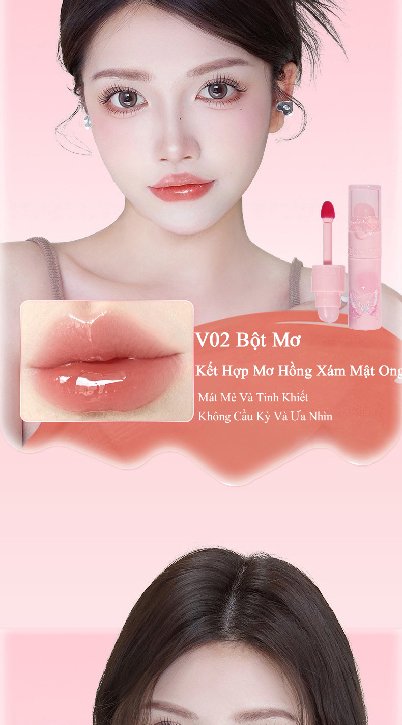 VEECCI Son Bóng Tráng Gương Trong Suốt Dạng Nước Kèm Cọ Môi Silicon Không Thấm Nước Và Không ...