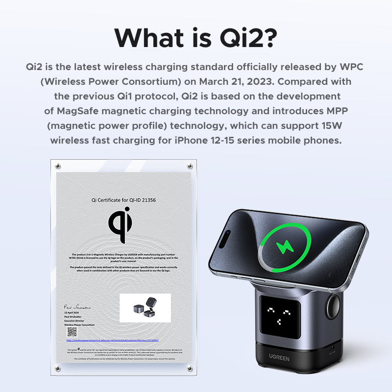 Mới được giảm giá Bộ sạc không dây Ugreen 2 trong 1 UNO 25W Max Qi2, 15W Max for iPhone 16 pro ...
