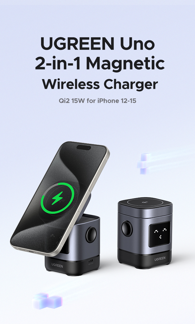 Mới được giảm giá Bộ sạc không dây Ugreen 2 trong 1 UNO 25W Max Qi2, 15W Max for iPhone 16 pro ...