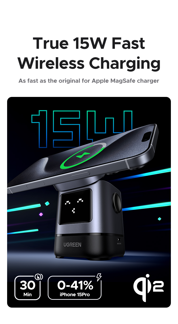 Mới được giảm giá Bộ sạc không dây Ugreen 2 trong 1 UNO 25W Max Qi2, 15W Max for iPhone 16 pro ...
