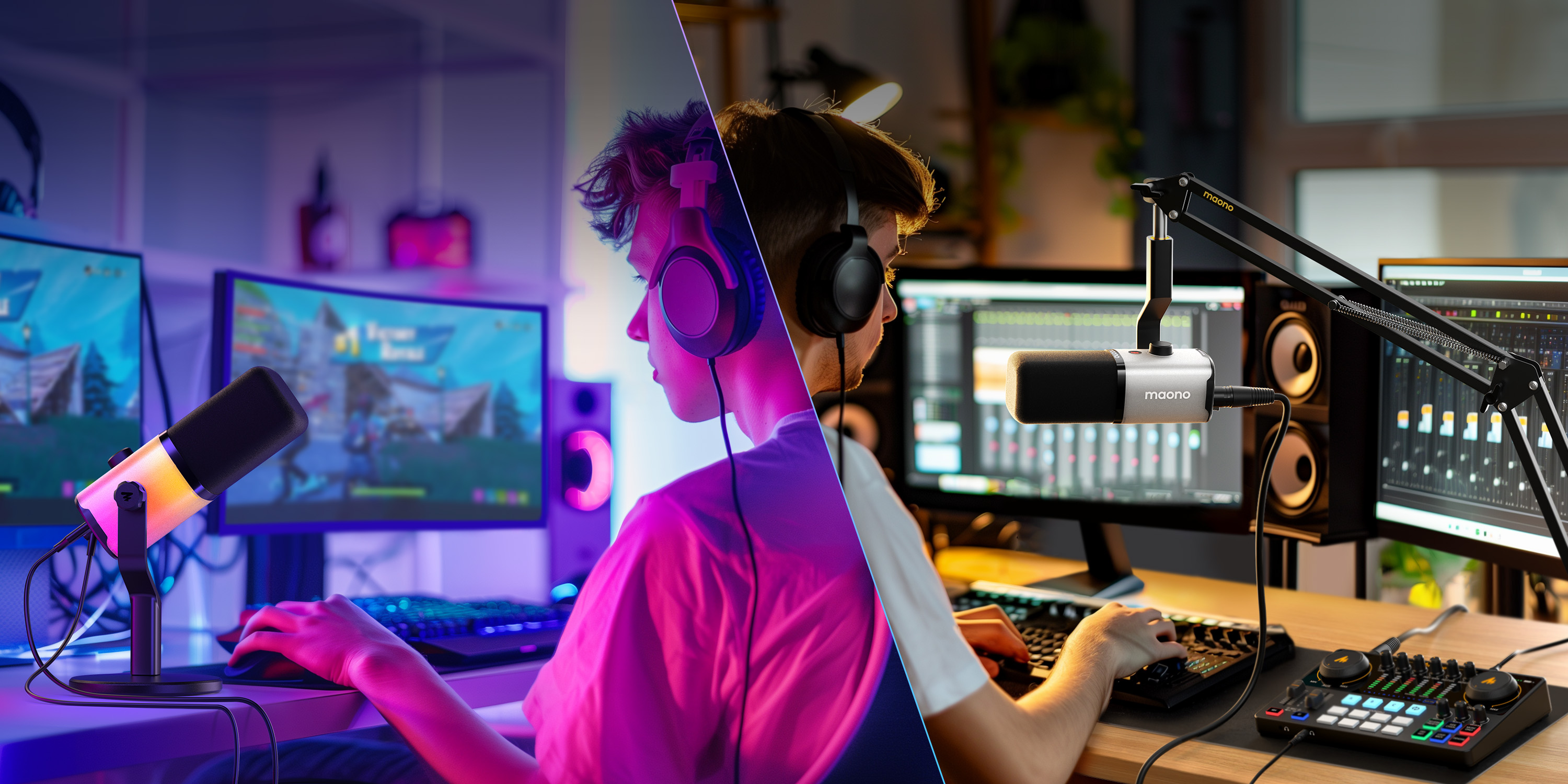 Bộ micrô chơi game năng động Maono PD100X RGB Bộ micrô chế độ kép USB ...