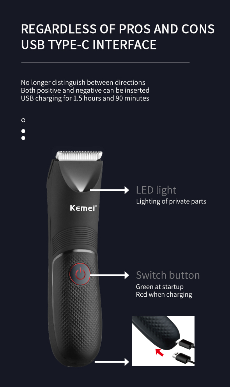 Kemei KM-1838 Máy tẩy lông có thể giặt toàn thân đa chức năng Máy cắt tỉa bí mật điện có thể sạc ...