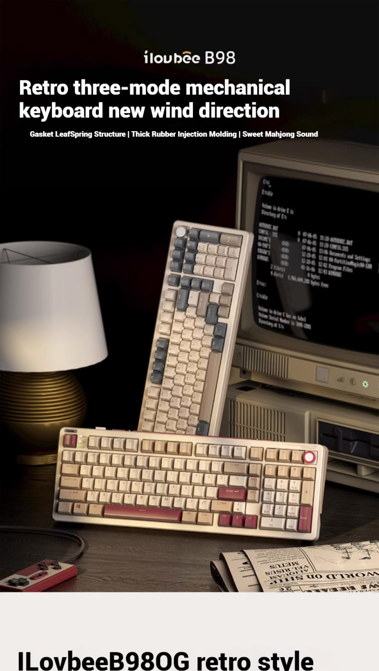 iLovbee B98 Retro Mechanical keyboard Wireless three mode custom adhesive RGB light effect ...