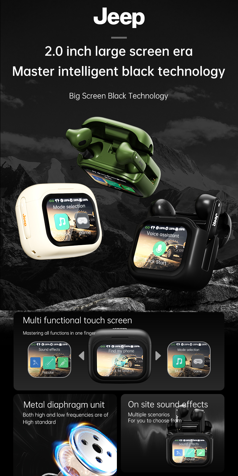 Tai Nghe Bluetooth Jeep EW113 Màn hình LED màu Chống Ồn Chống Nước Tốt Pin Khỏe Bass Trầm Âm ...