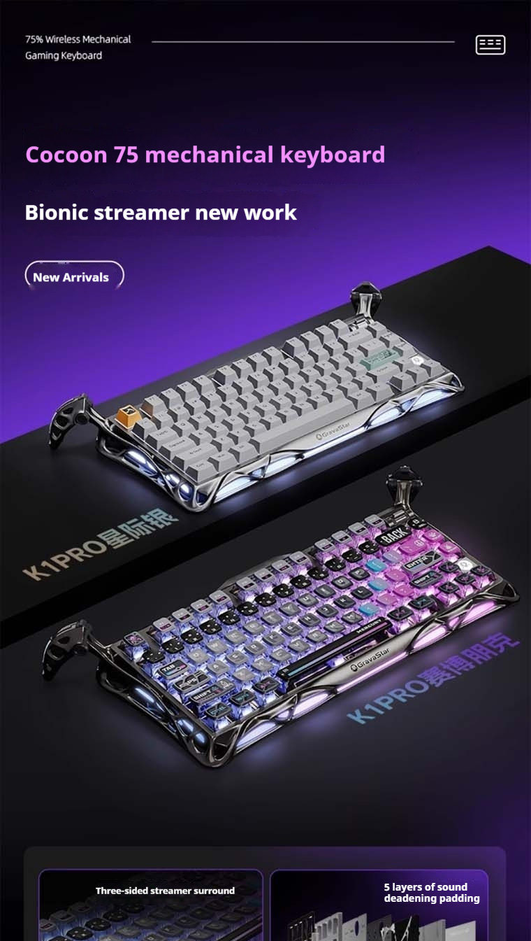 Gravastar Cocoon Breaking 75 K1 Hợp kim nhôm Ba chế độ Bàn phím cơ tùy chỉnh, Miếng đệm / Cấu ...