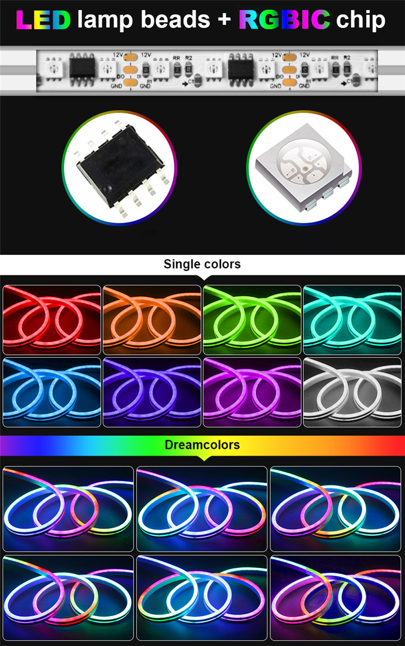 Đèn LED dải Neon đuổi theo RGBIC Dreamcolor chống nước ngoài trời với ...