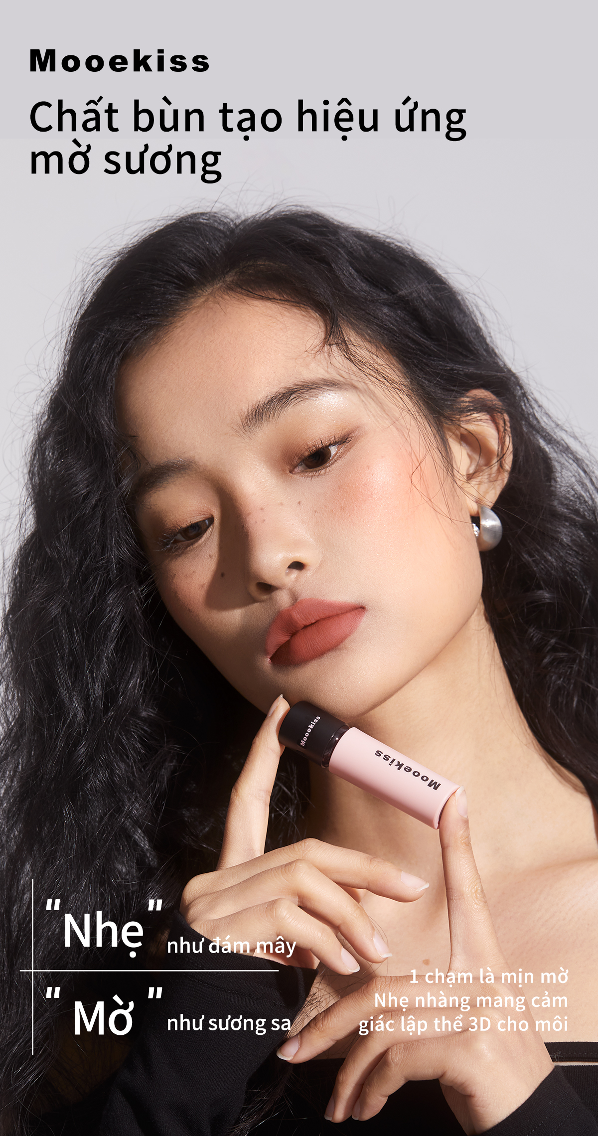 Combo 2 Son Mooekiss Lip Mud Cloudy Matte Lipstick Matte Velvet Màu khỏa thân Gói kết hợp cốc ...