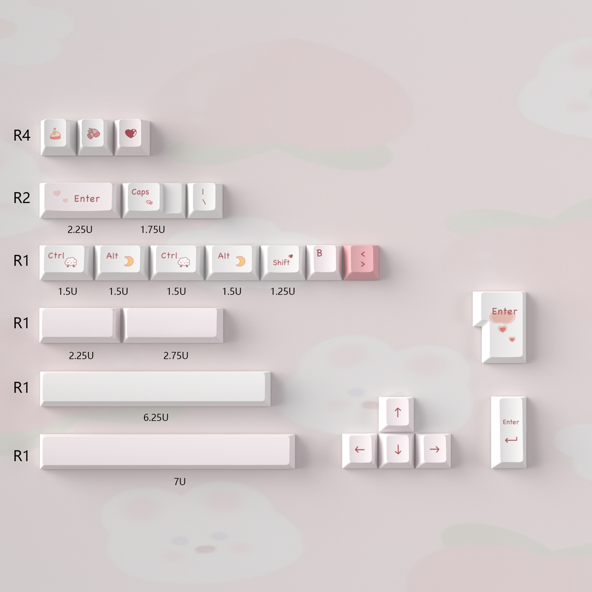 Keycaps Pink Heart PBT Cherry profile Keycaps cho MX Switch Bàn phím cơ ...