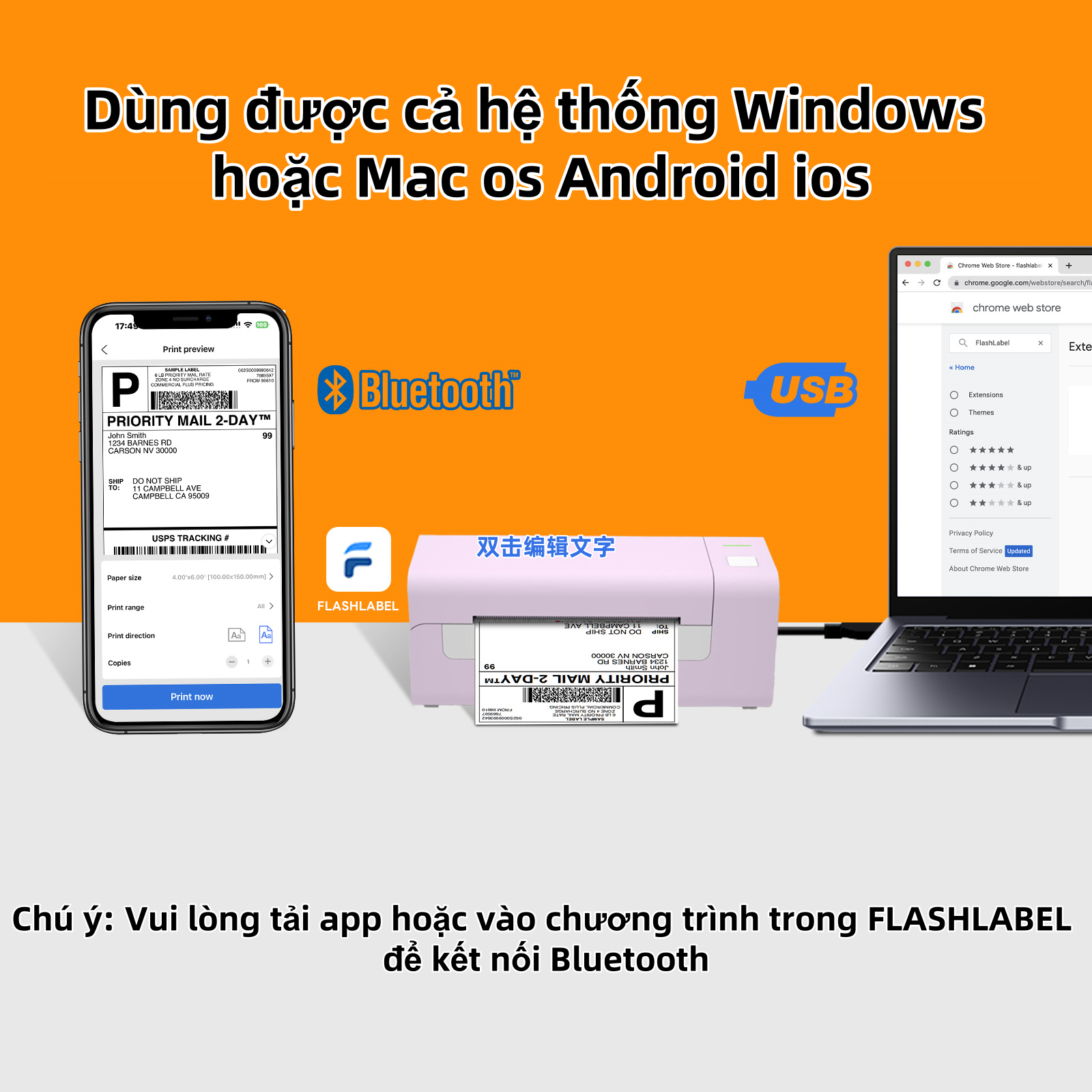 Máy In Nhiệt Flashlabel Thermal Printer Y486 ,máy in đơn hàng,tem vận chuyển,mã vạch khổ A6 ...