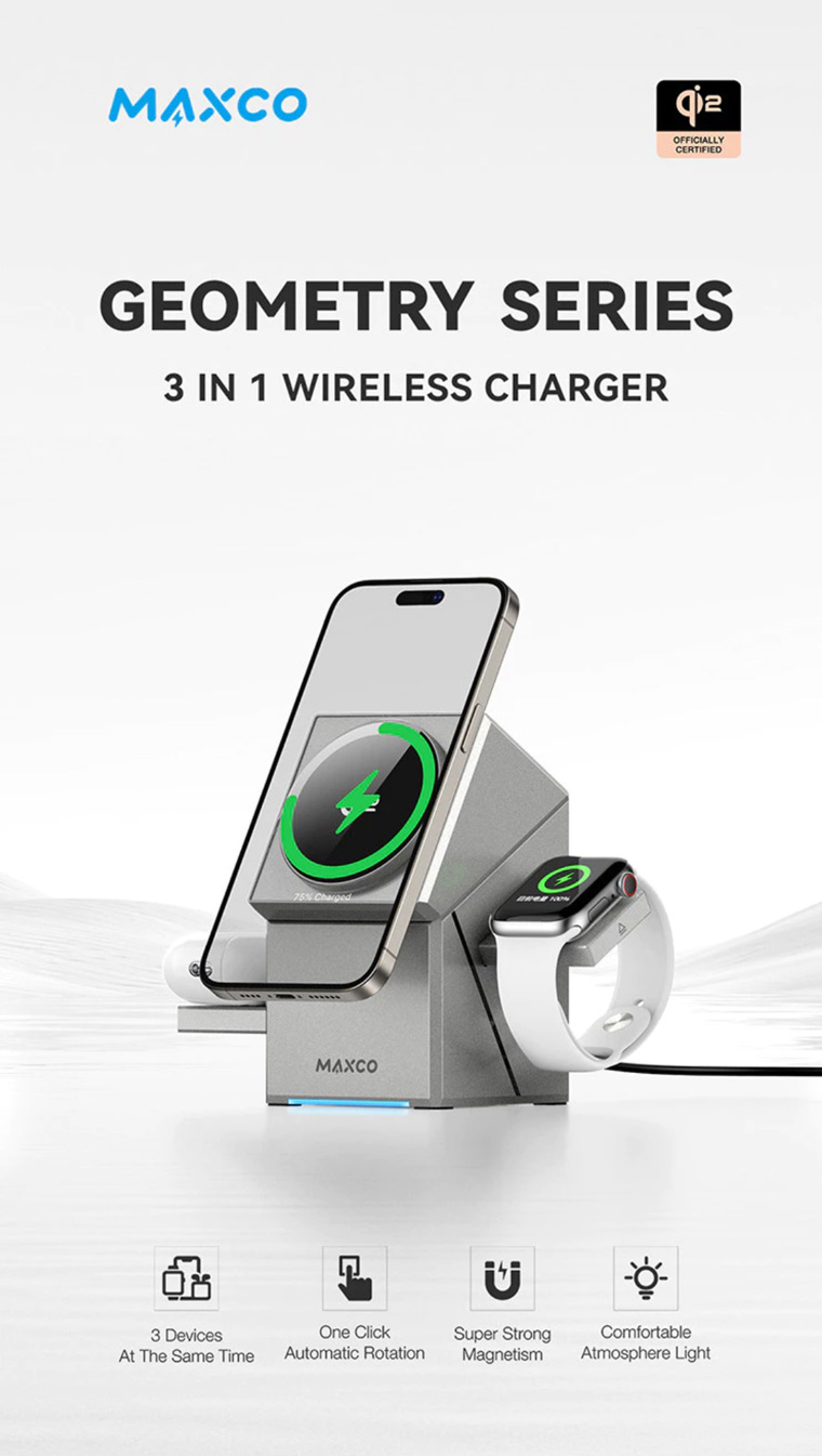 MAXCO MW11 Qi2 3-in-1 Touch Rotary wireless Charger 15W fast charging ...