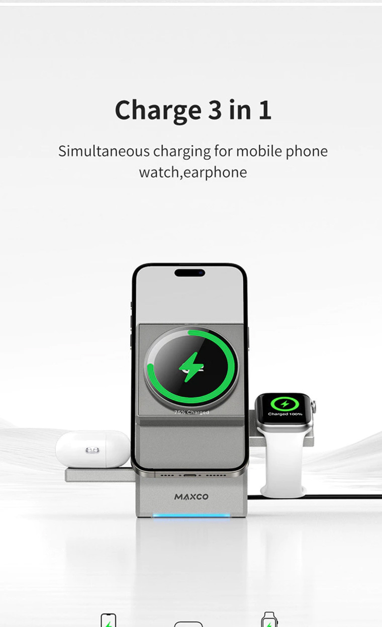 MAXCO MW11 Qi2 3-in-1 Touch Rotary wireless Charger 15W fast charging ...
