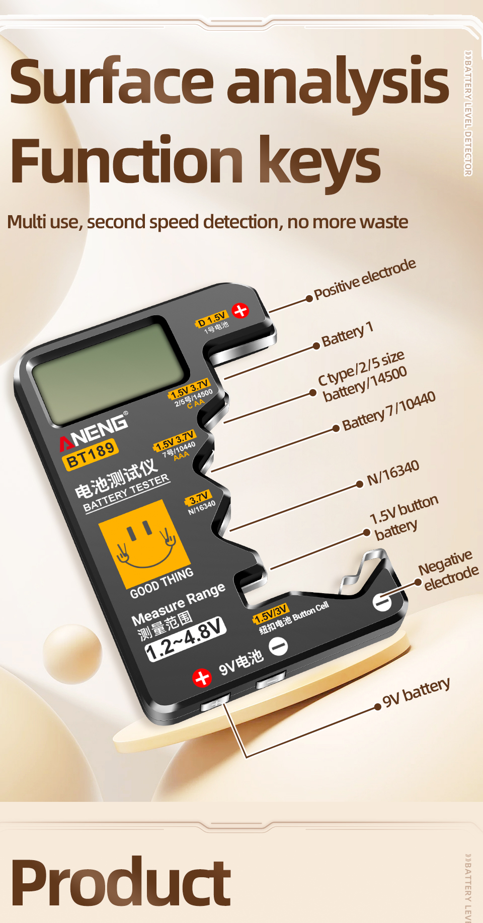 ANENG BT189 Nút Cell Pin Tester 9V N D C AA AAA Đa Năng Hộ Gia Đình Màn ...