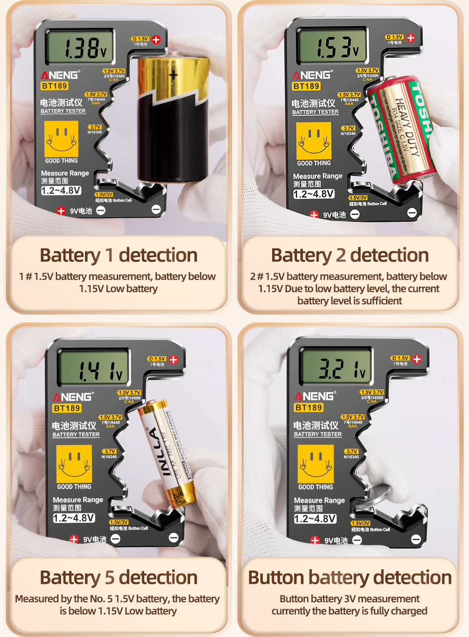 ANENG BT189 Nút Cell Pin Tester 9V N D C AA AAA Đa Năng Hộ Gia Đình Màn ...