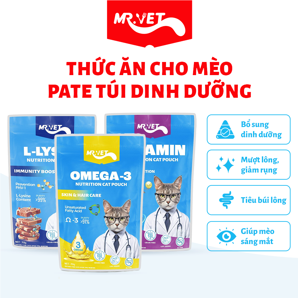 Pate Cho Mèo MRVET Thức Ăn Ướt Bổ Sung Omega 3, Vitamin, L-Lysine Điều ...