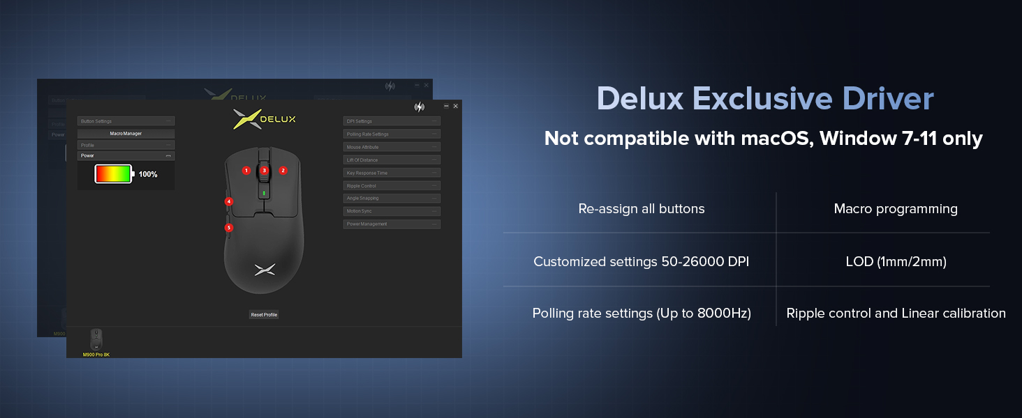 Chuột chơi game màu xanh Delux M900 PRO PAW3395 DPI MAX 26000 Có dây 2 ...