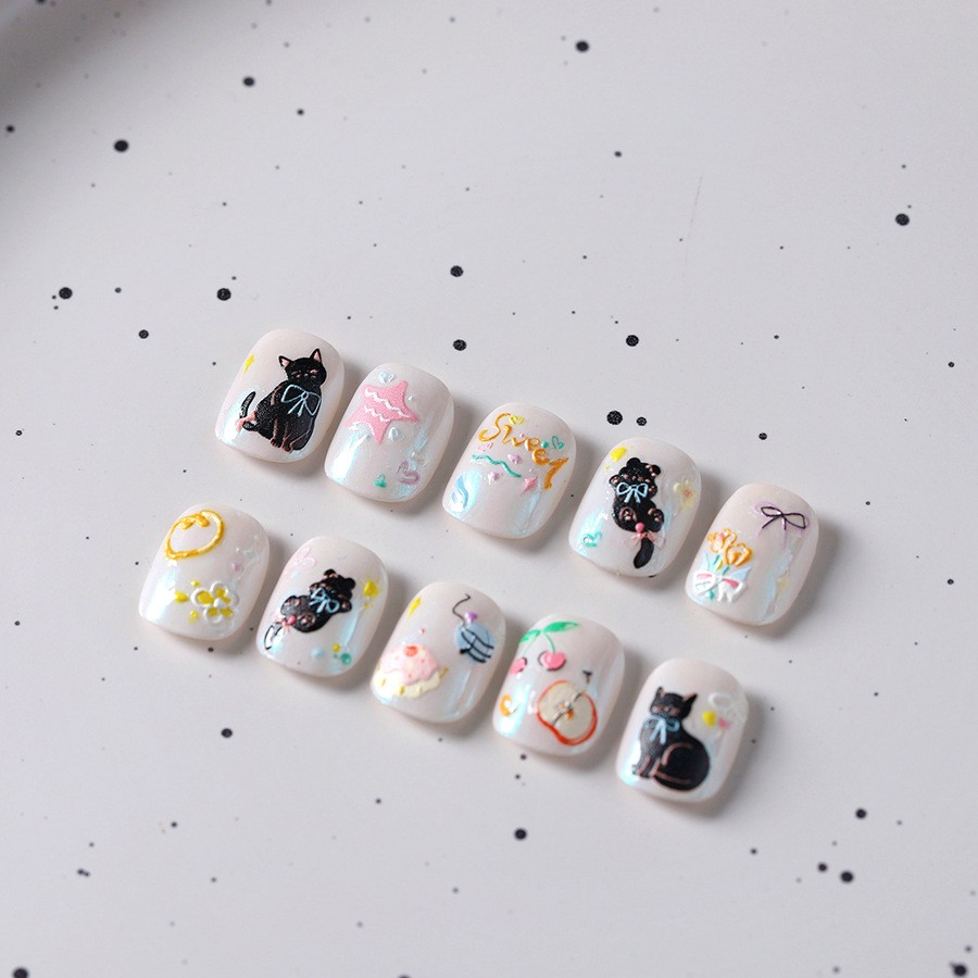 Rou Bao TS-3881 5D Móng Tay Dập Nổi Miếng Dán Dễ Thương Ngọt Ngào Nữ Tính Mèo Mỏng Trong Suốt ...
