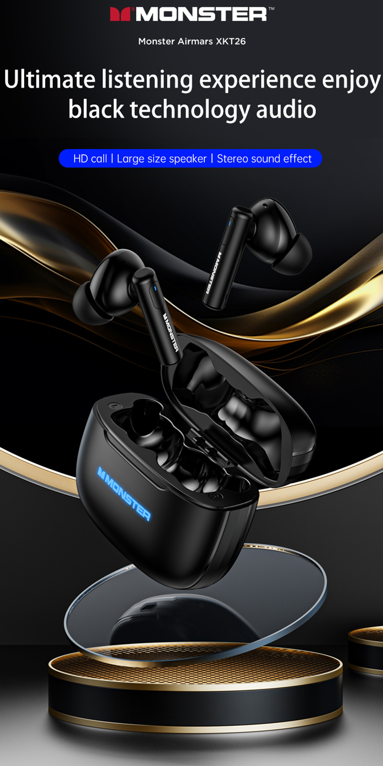 Monster XKT26 Tai Nghe Bluetooth 5.3 không dây Cuộc gọi HD Chống Ồn có ...