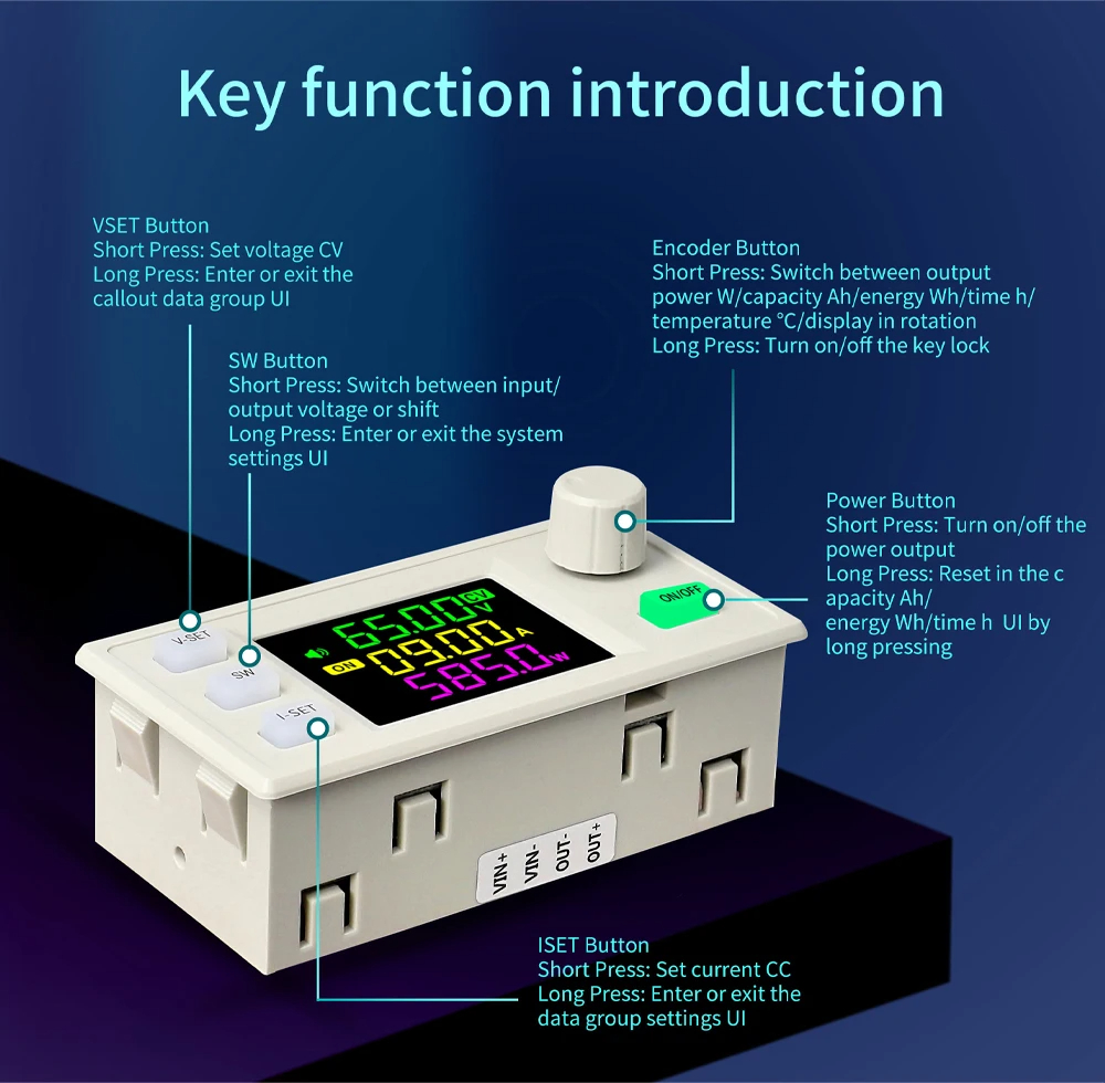 Bộ chuyển đổi Buck XY7025 70V / 25A / 1750W CC CV Bộ nguồn ổn định CNC Điều chỉnh điện áp và mô ...