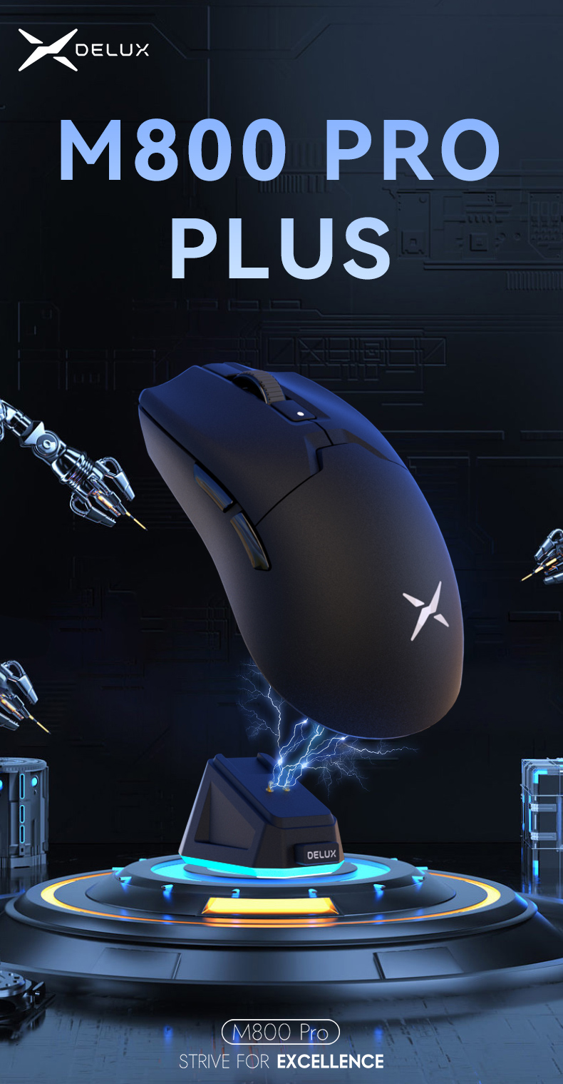 Delux M800PRO PLUS PAW3395 8000Hz Sạc 400mAh lên đến 26000 DPI Nhẹ 57g Nút lập trình Chuột chơi ...