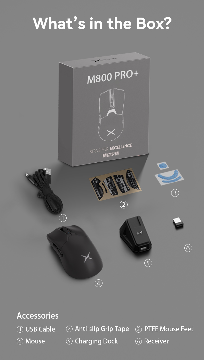 Delux M800PRO PLUS PAW3395 8000Hz Sạc 400mAh lên đến 26000 DPI Nhẹ 57g Nút lập trình Chuột chơi ...