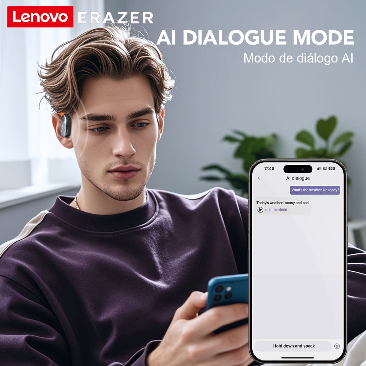 Lenovo ERAZER XF31 Al Tai nghe không dây dịch thời gian thực thông minh Bluetooth 5.4 có màn ...