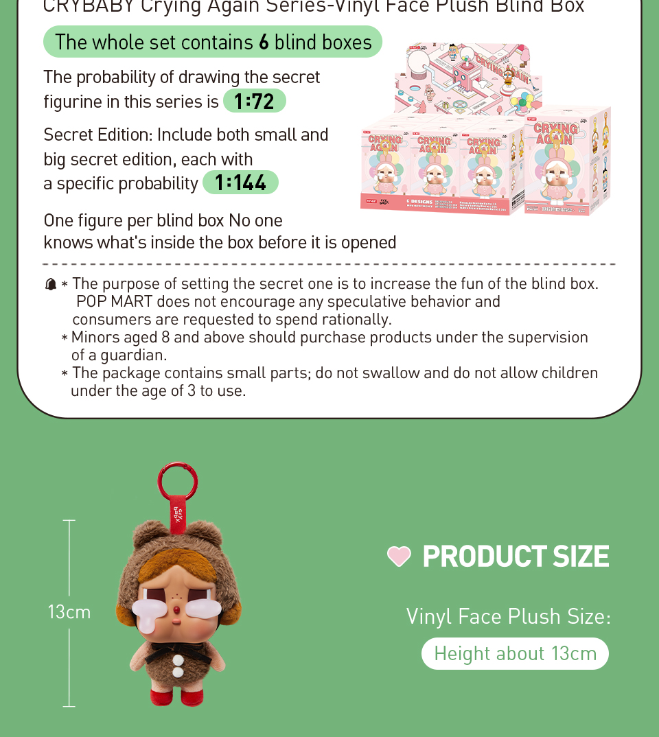 POP MART CRYBABY Crying Again Series-Vinyl Face Plush Blind Box Action ...