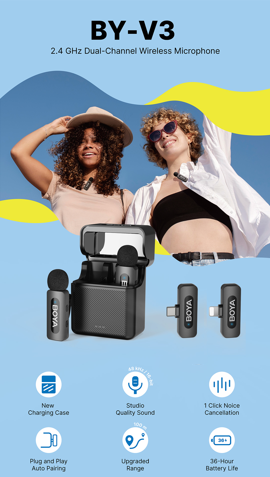BOYA BY-V3 Combo micro không dây mic thu âm lọc tiếng ồn micro ...