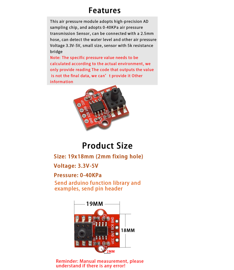 Mô-đun cảm biến áp suất khí quyển kỹ thuật số 0- 40KPa Bảng điều khiển ...