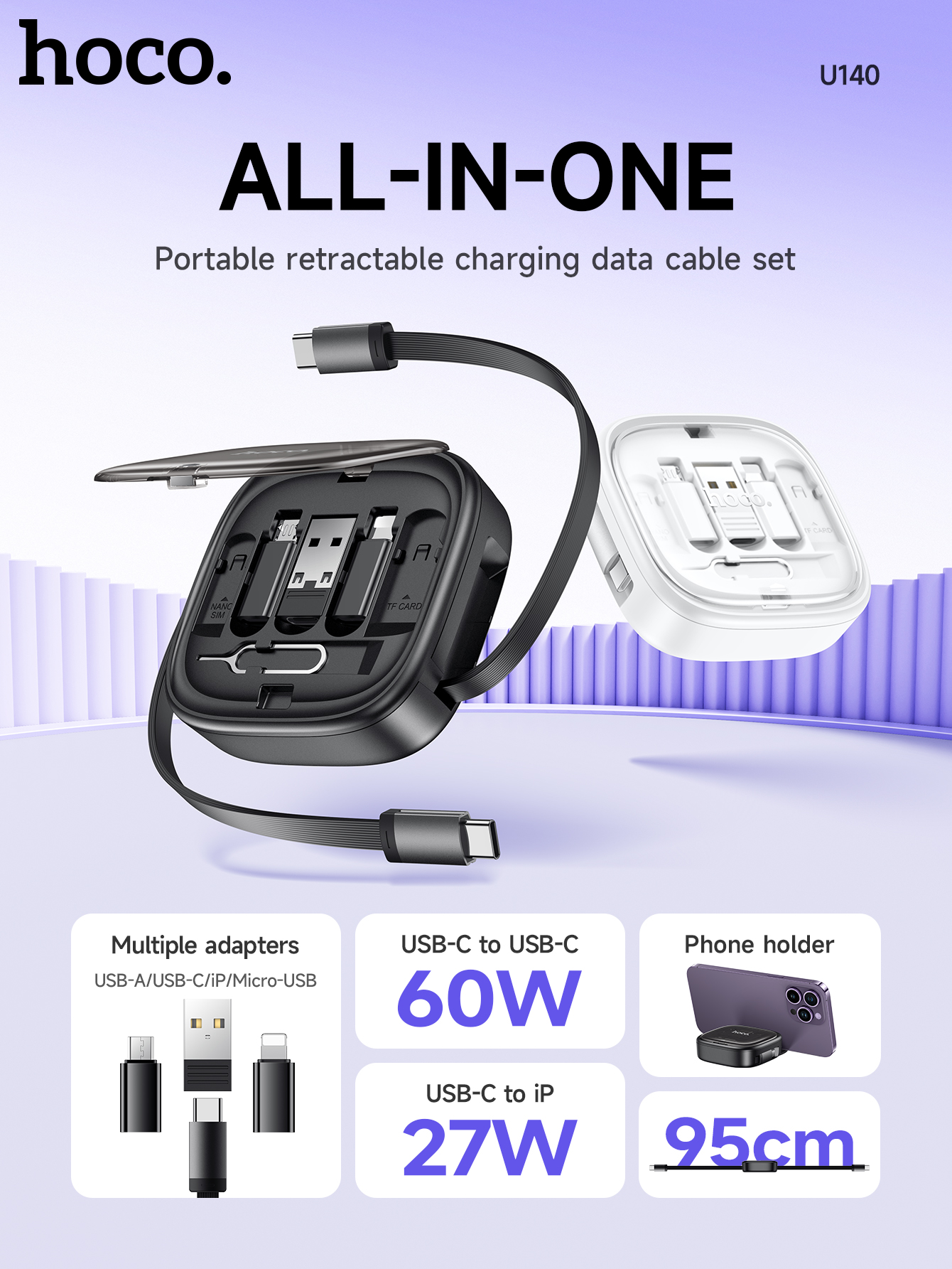 Hoco U140 60W Cáp sạc nhanh 3A co giãn Truyền dữ liệu 480 Mbps Hộp lưu ...