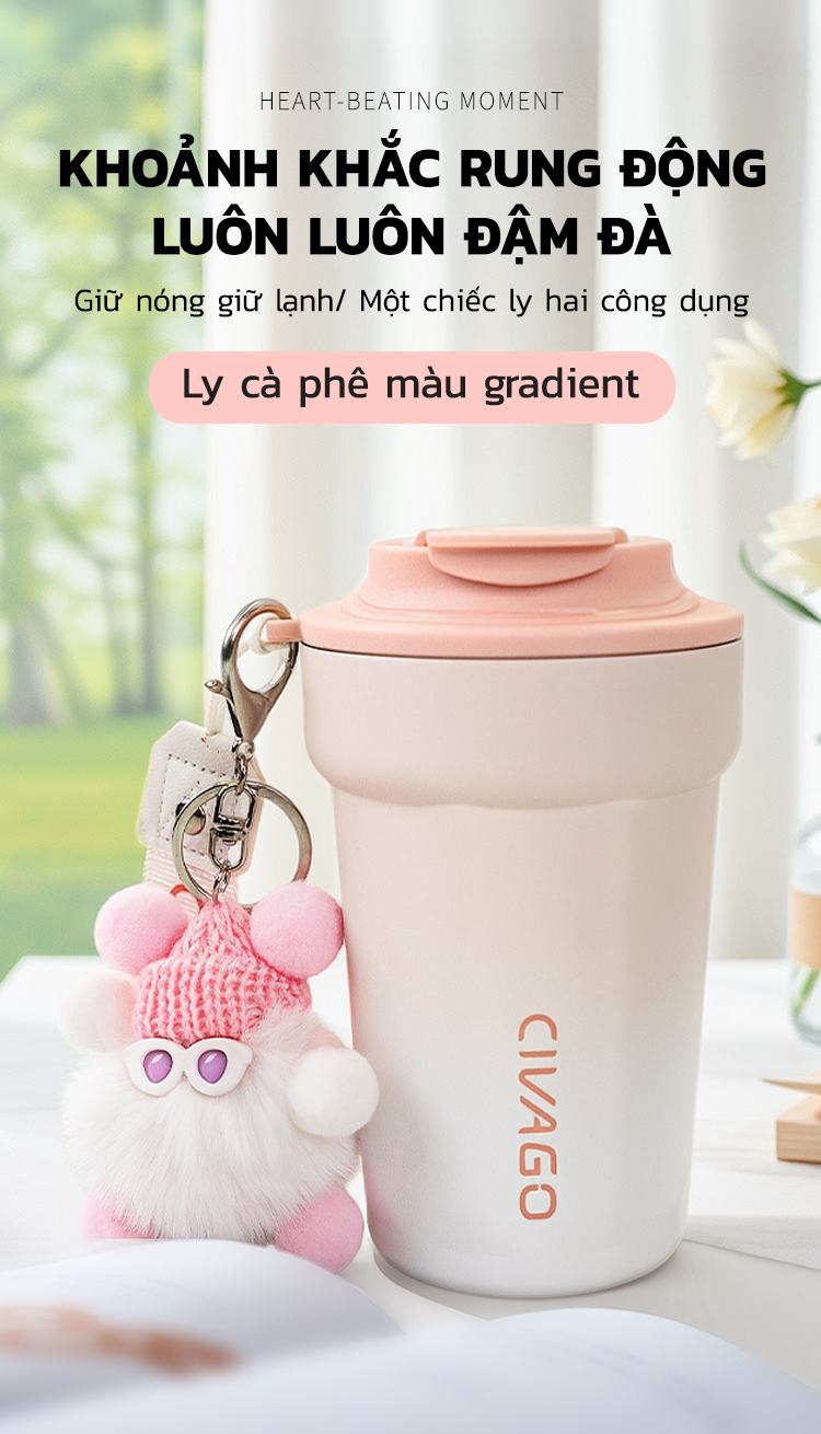 Ly Cà Phê Giữ Nhiệt, CIVAGO, Có Nắp Chống Tràn, Thép Không Gỉ 304 Cao ...