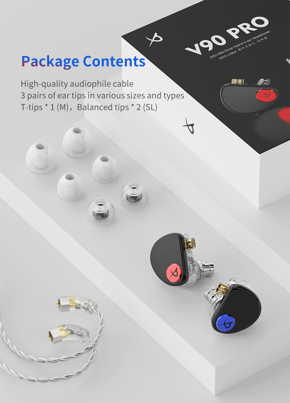 Tai nghe nhét tai TRN V90 Pro 2DD + 4BA Bộ điều khiển HiFi Bass IEM Tai ...