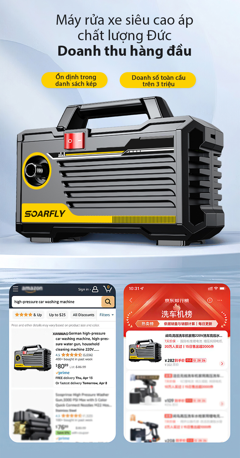 SOARFLY 4800W - Lõi đồng 100% - Máy rửa xe mini - Máy rửa xe mini Máy ...