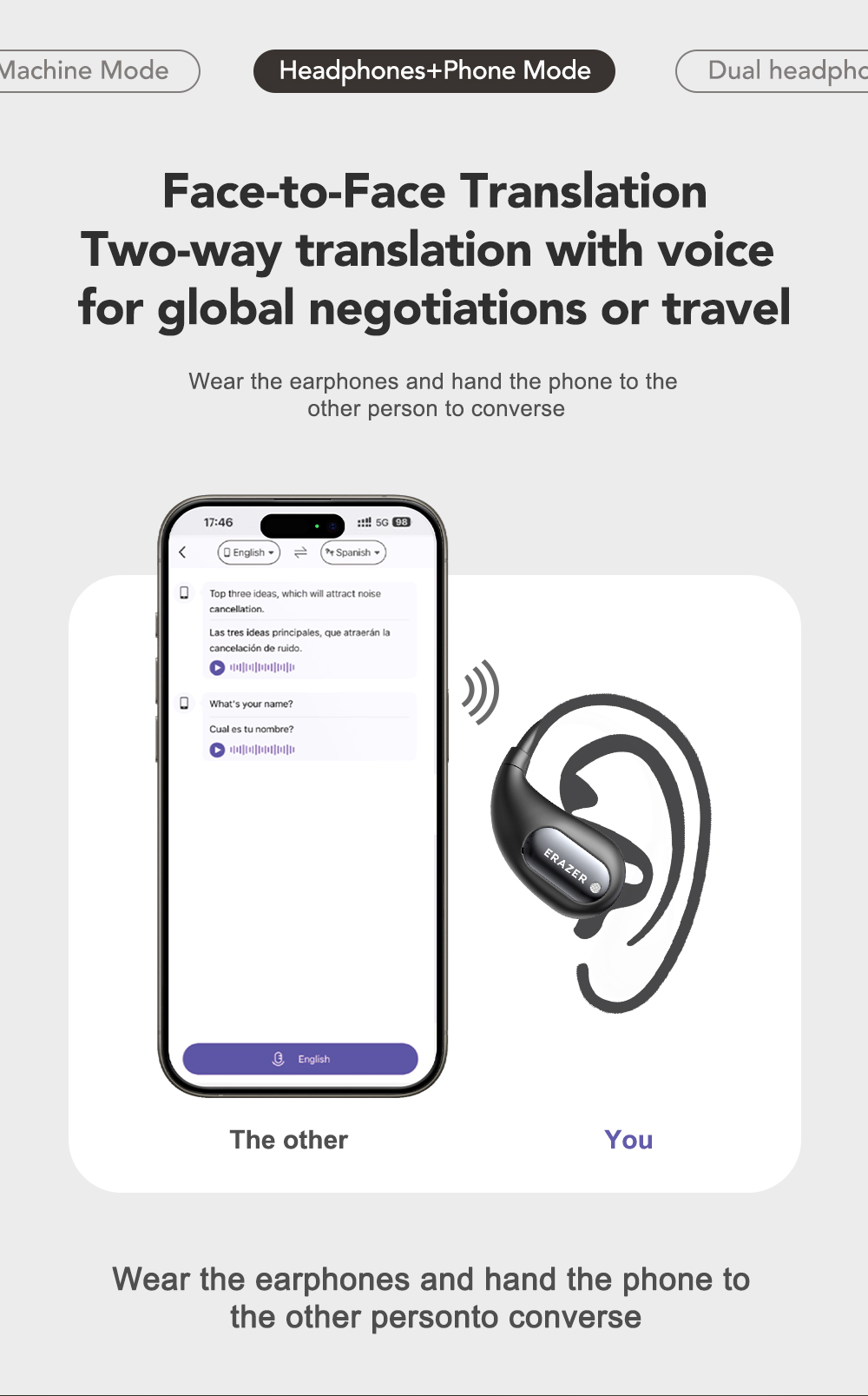 Lenovo ERAZER XP7/XT66PRO Al Tai nghe không dây dịch thời gian thực thông minh Bluetooth 5.4 có ...