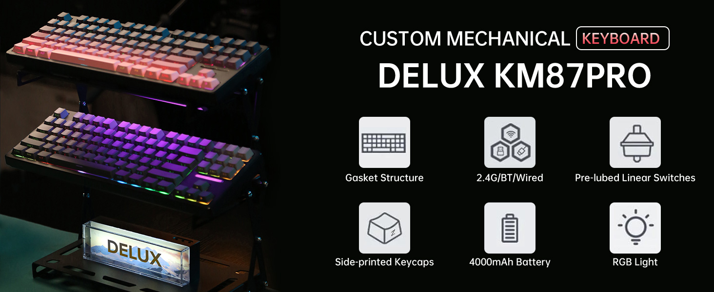 Delux KM87PRO PBT Có Thể Sạc Lại 4000 / 8000MAH 87 Phím 2.4G Bàn Phím ...