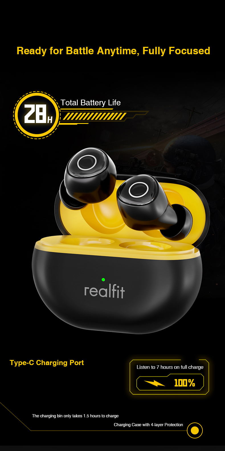 Tai nghe Bluetooth Realfit F4 khử tiếng ồn chủ động AI có ứng dụng điều khiển Mic Tùy chỉnh chế ...