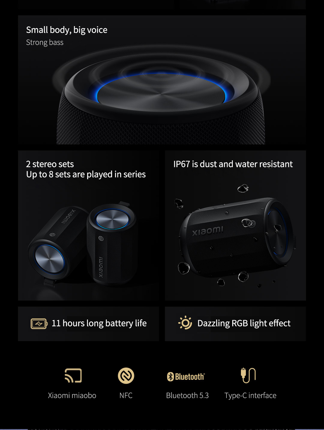 Loa Bluetooth Xiaomi Mini, Không dây, Acoustic 3 chiếc, Tuổi thọ pin 11H, Bluetooth 5.3, 360 ...