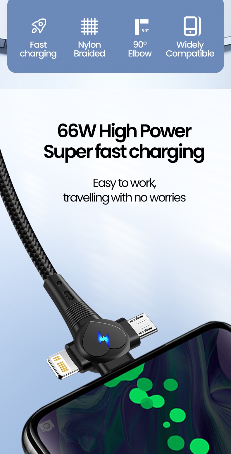 3 trong 1 66W USB Cáp ngắn Khuỷu tay 6A Loại C đến Loại C Dây dữ liệu sạc nhanh cho Power Bank ...