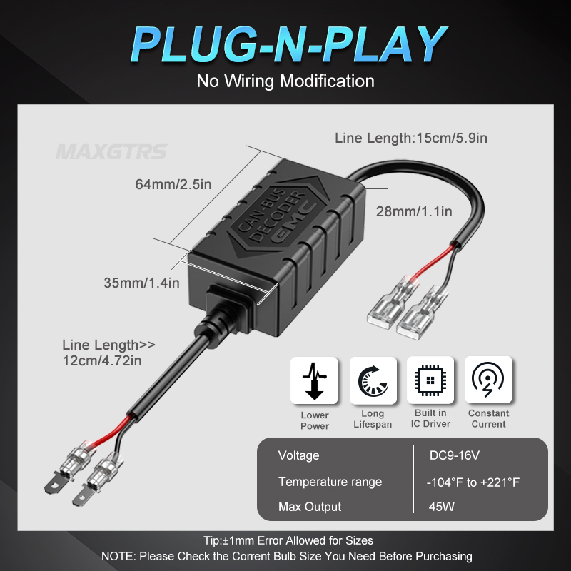 Maxgtrs H1 H3 H4 H7 H8 H11 9005 9006 9004 9007 EMC Coche LED HID Bộ giải mã Canbus Đèn pha DRL ...