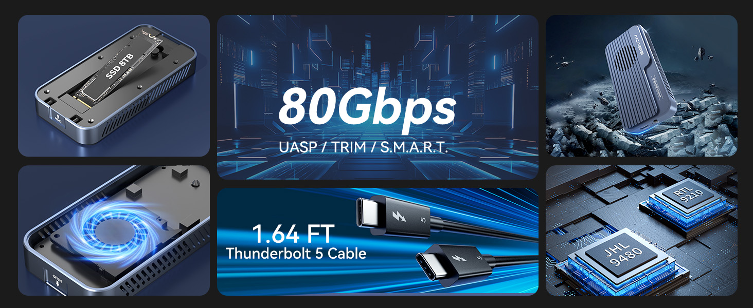 Vỏ SSD ACASIS 80Gbps M.2 NVMe Tương thích với Thunderbolt 5 / 4 / 3 ...