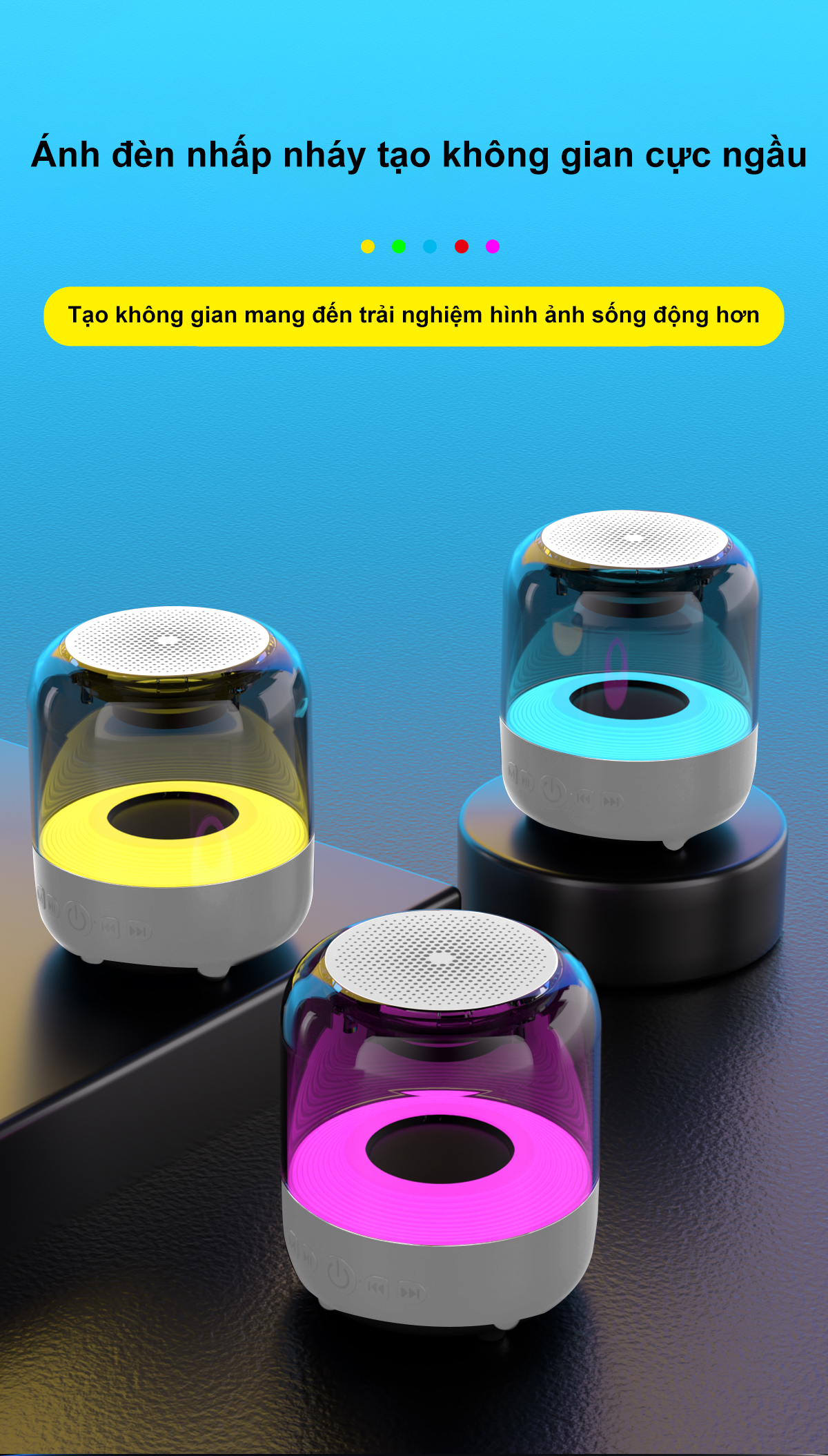 Loa Bluetooth Mini không dây trong suốt để nghe nhạc với đèn LED RGB để ...