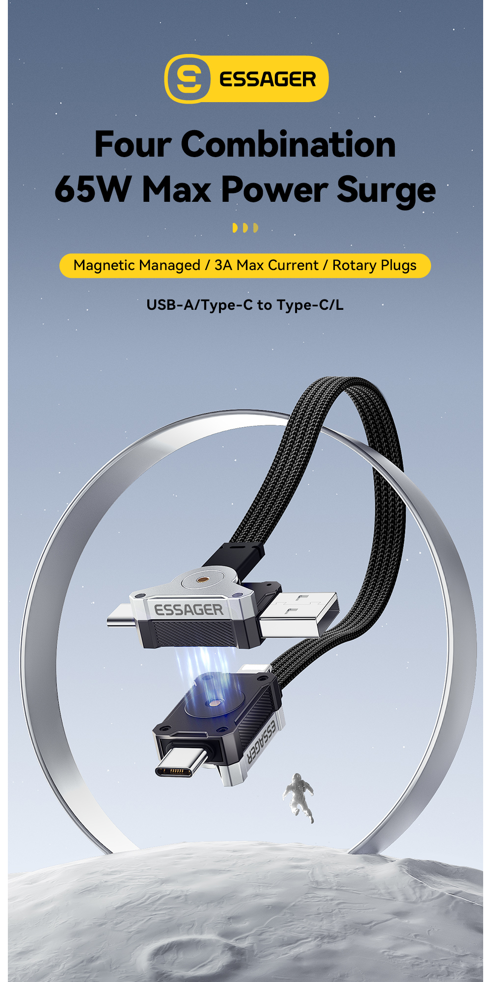 Cáp dữ liệu sạc nhanh 4 trong 1 USB-A / Type-C sang Type-C / L ESSAGER ...