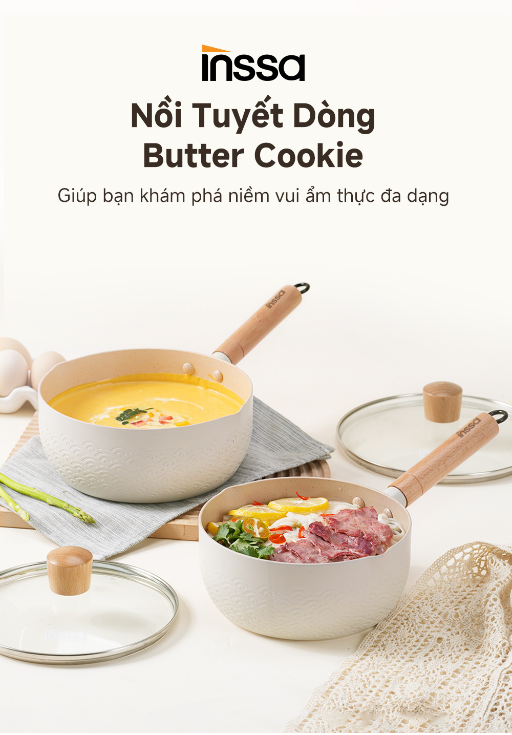 Simplus×INSSA Nồi tuyết 18cm/20cm/26cm Nồi phong cách Nhật dùng được cho 2-3 người nồi nấu bột ...