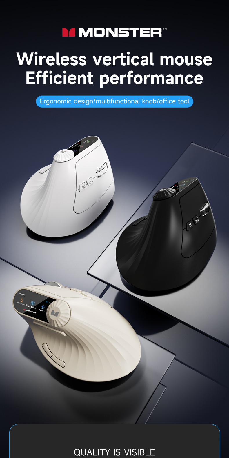 Monster M2 MAX Chuột không dây Công thái học Chuột dọc 10 phím 800-4000 DPI LED Bluetooth USB ...