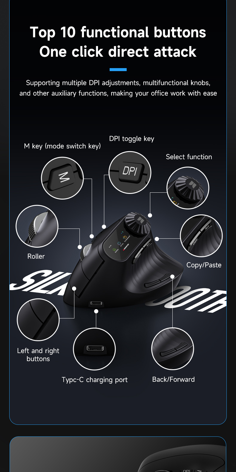 Monster M2 MAX Chuột không dây Công thái học Chuột dọc 10 phím 800-4000 DPI LED Bluetooth USB ...