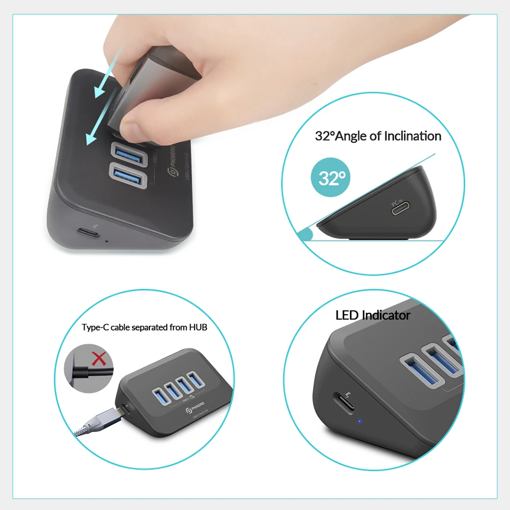 Phixero USB 3.2 Docking Station Hub 4 cổng 7 cổng PD60W 10Gbps Splitter ...