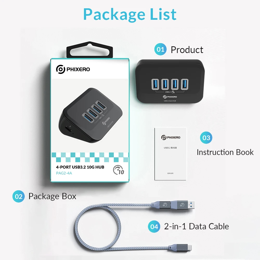 Phixero USB 3.2 Docking Station Hub 4 cổng 7 cổng PD60W 10Gbps Splitter ...