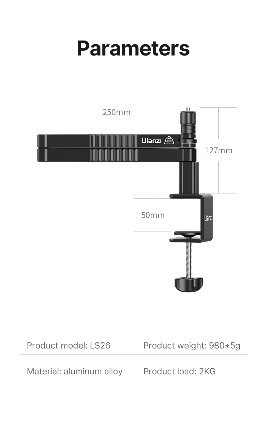 Ulanzi LS26 Giá đỡ micro cấp thấp để bàn Mic Boom Arm Kẹp có thể điều ...