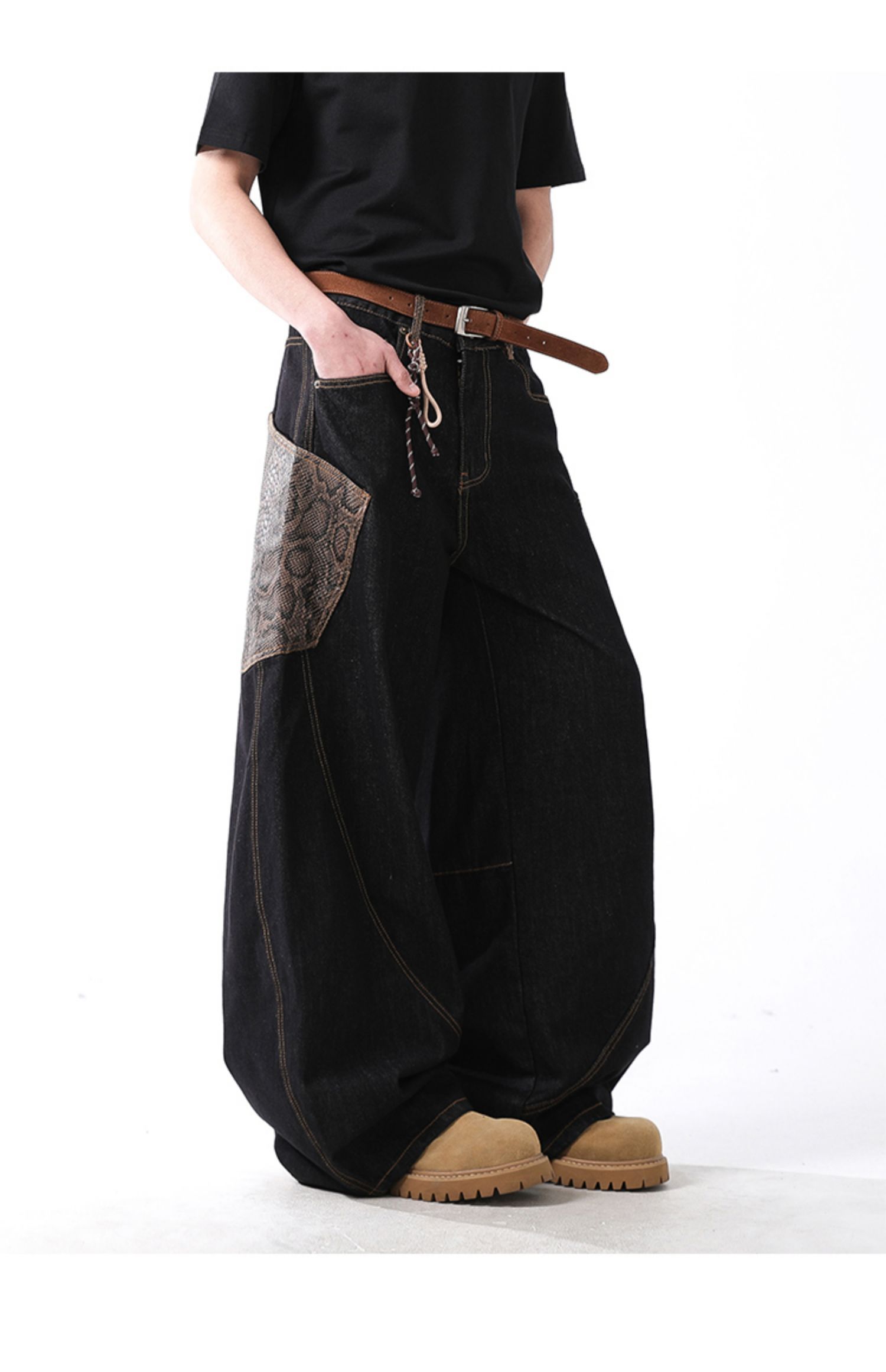 Quần jean nam Trail Echo Mùa hè mới của Mỹ cổ điển in hình con rắn túi lớn quần ống rộng ...