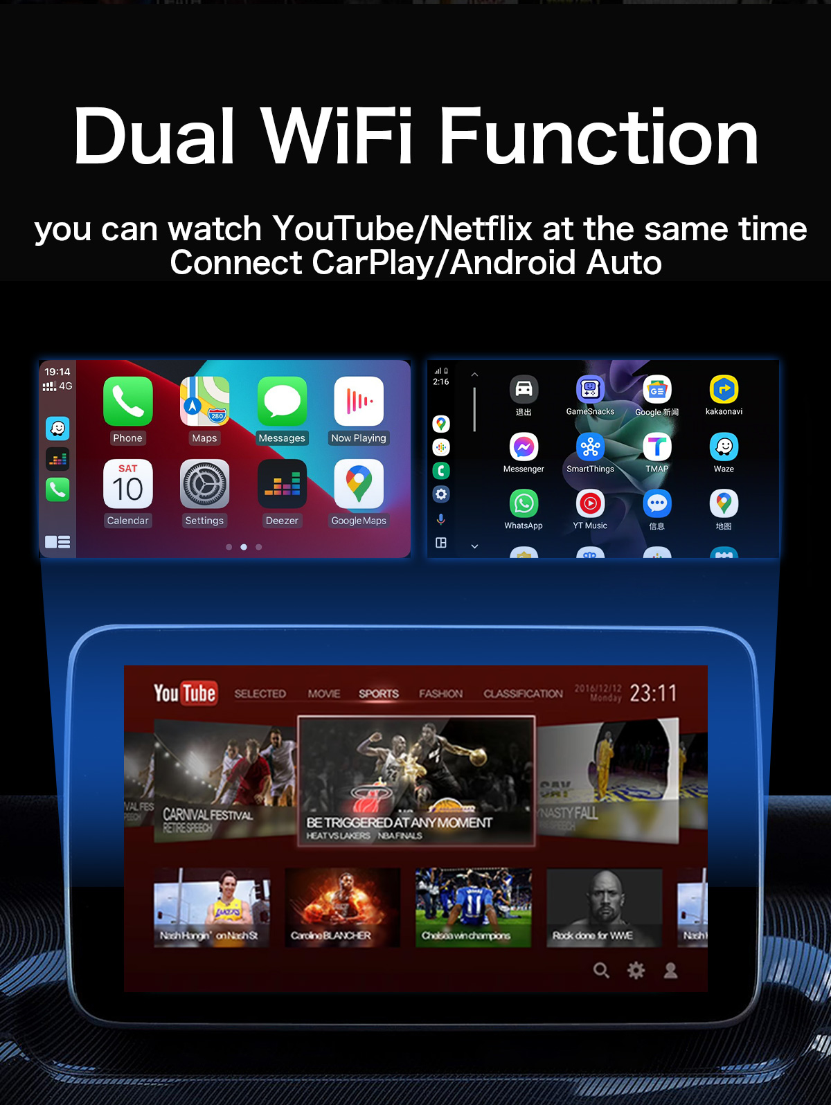 Hộp Video ô tô thông minh Y1 / Carplay / Android Auto / Có dây sang không dây / YouTube ...