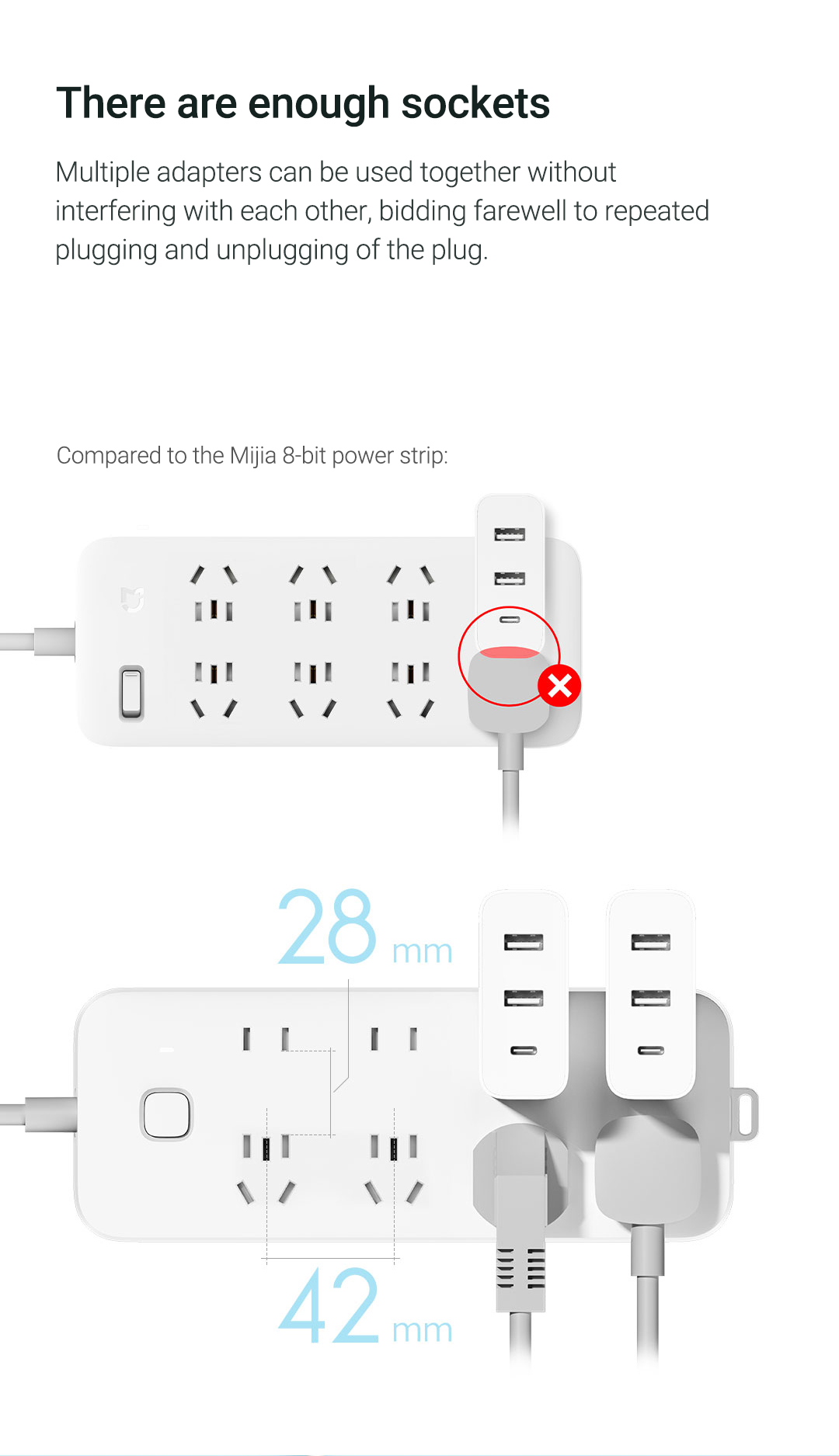 Xiaomi Power Strip Phiên bản điều khiển 8-Bit 1,8 mét / 3 mét Có sẵn ...
